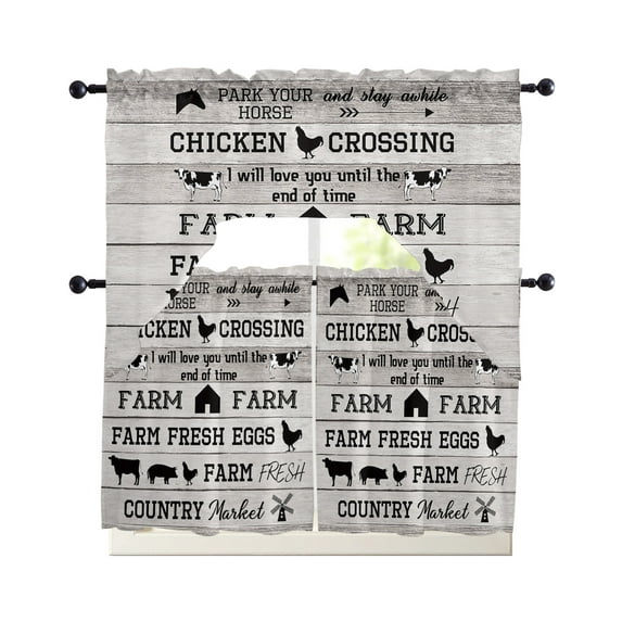Farm Animal Swag Valance and Tier Curtains Set, Cattle Pig Chicken ...