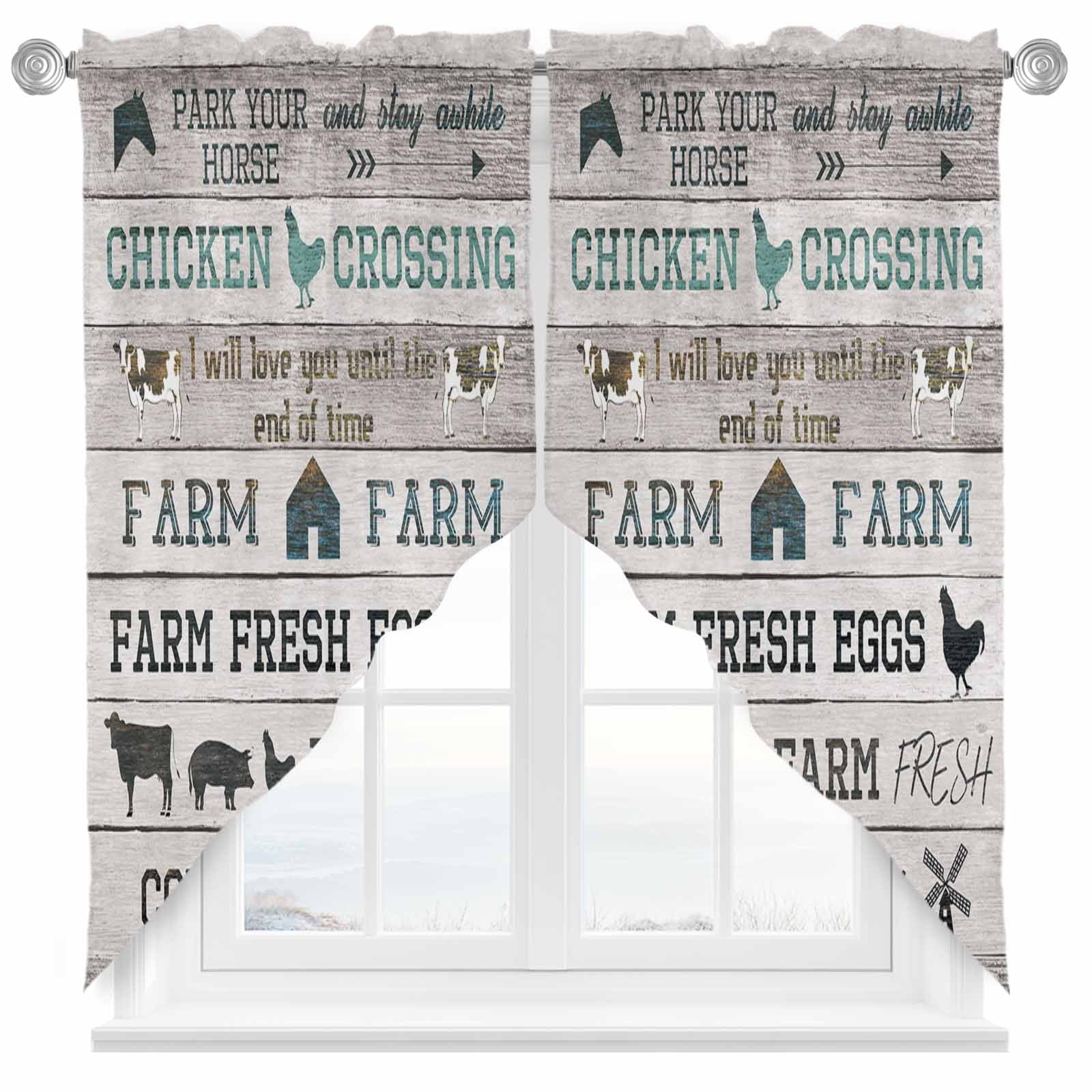 Farm Animal Swag Valances for Windows 2 Pack Cattle Pig Chicken Retro ...