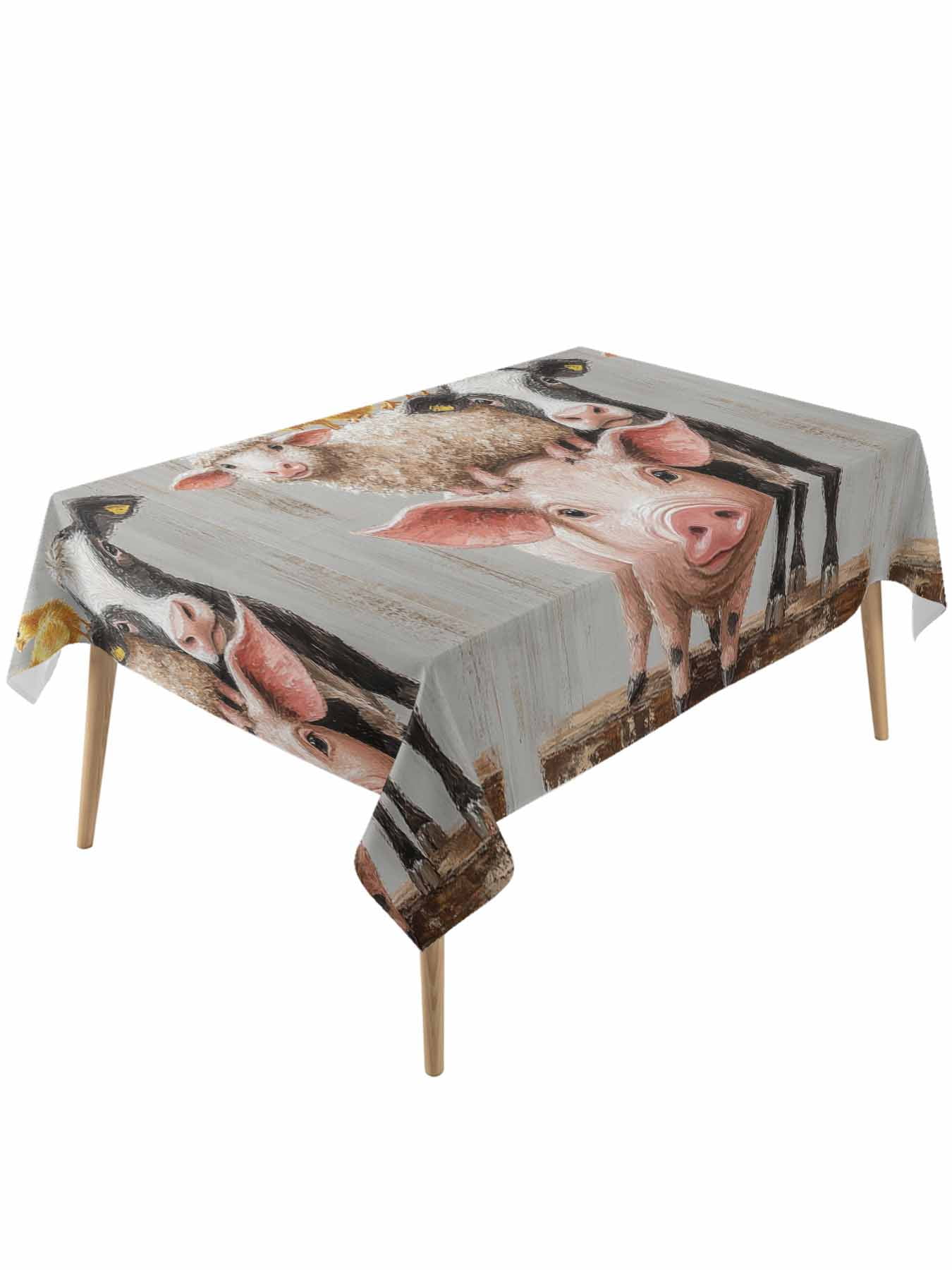 Farm Animal Table Cloth 54x108 Inch Rectangle, Pig Sheep Cow Chicken ...