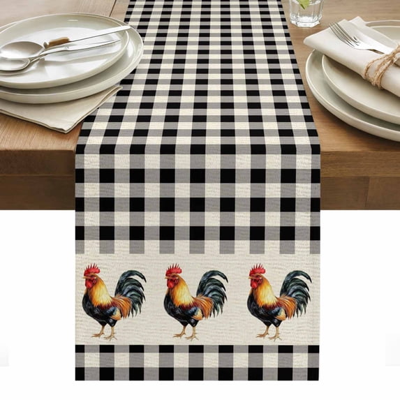 Farm Animal Table Runner 13 x 60 Inch, Rooster Linen Texture Buffalo ...