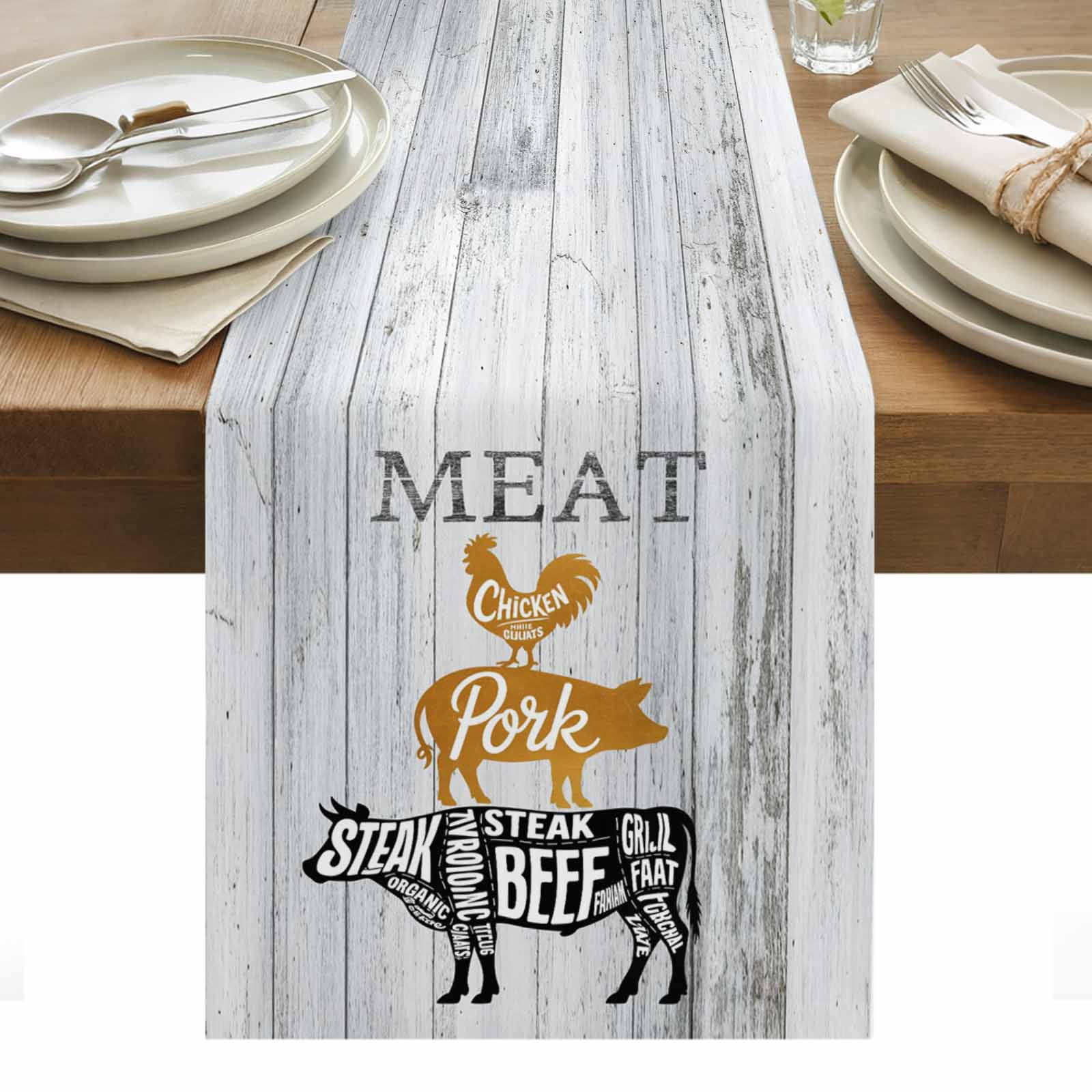 Farm Animal Table Runner 13 x 72 Inch, Chicken Pig Cow Farmhouse Gray ...