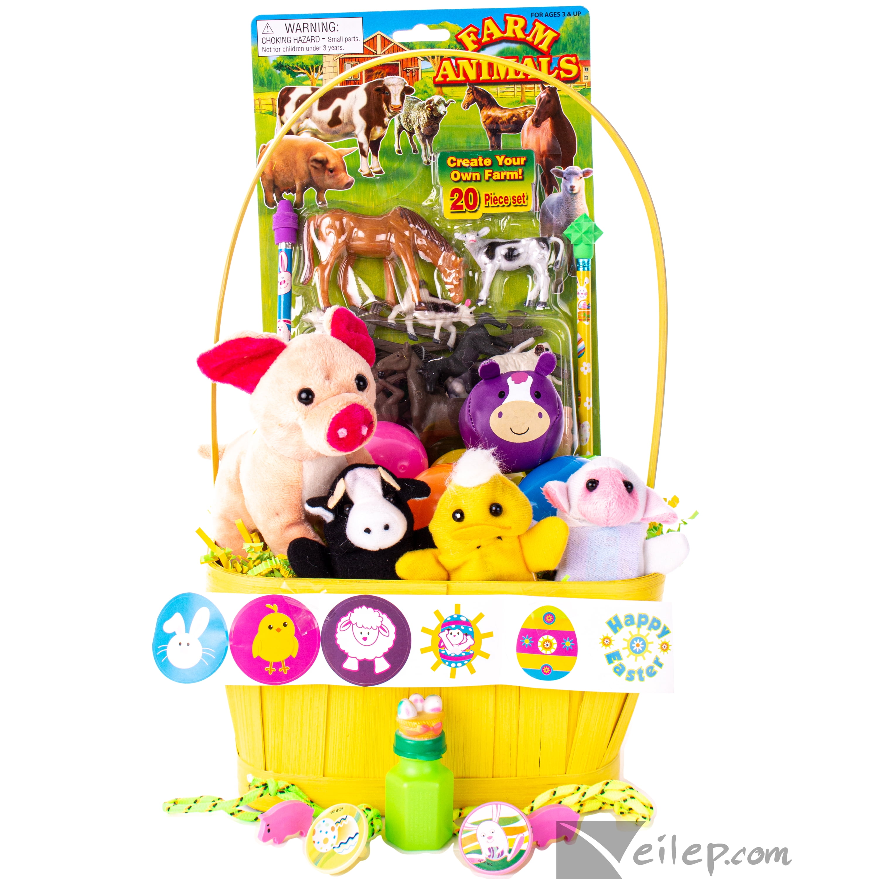 Farm Animal Theme Toy & Treat Filled Large 55pc Easter Easter Basket ...