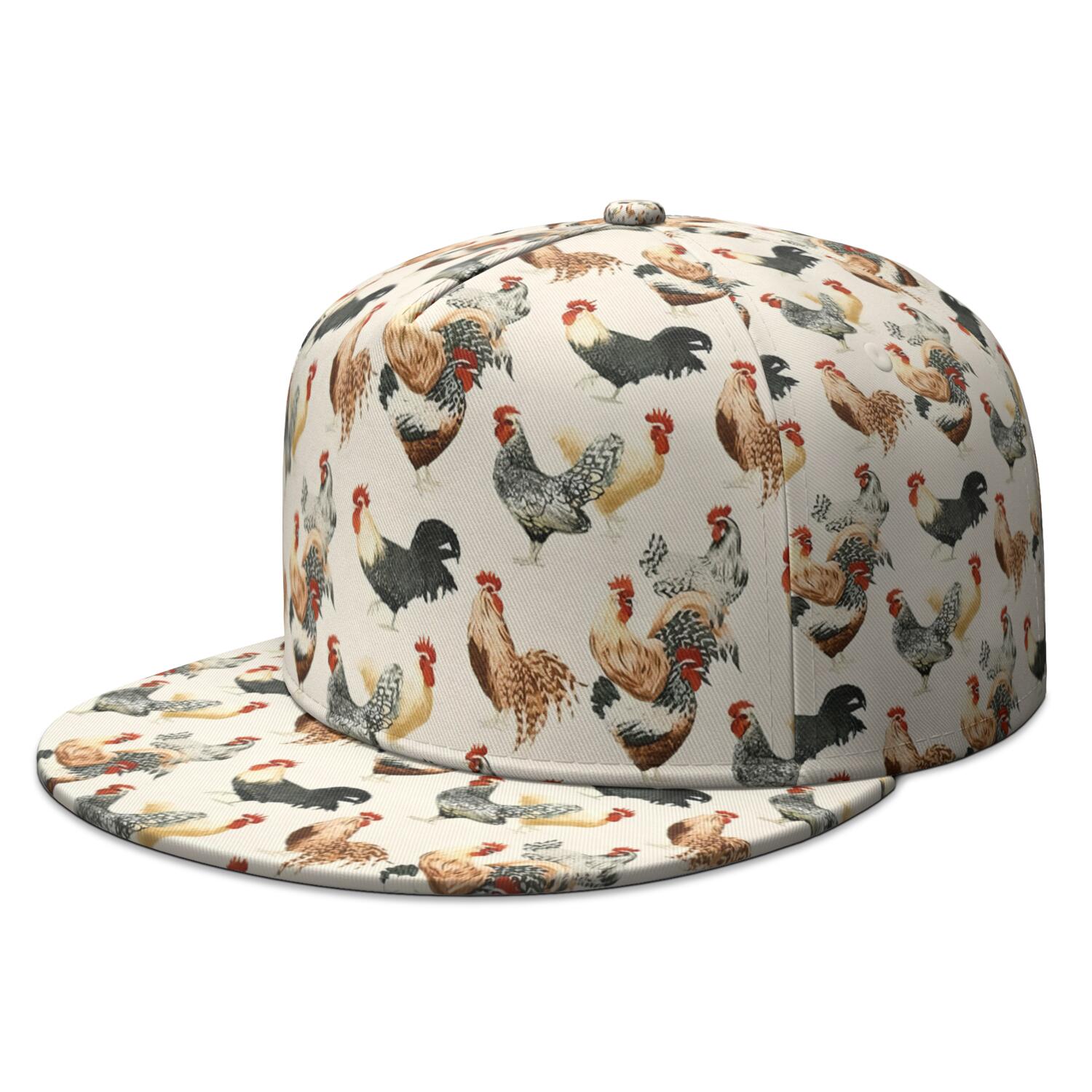 Farm Animal Themed Flat Visor Snapback Cap - Rustic Egg & Rooster ...