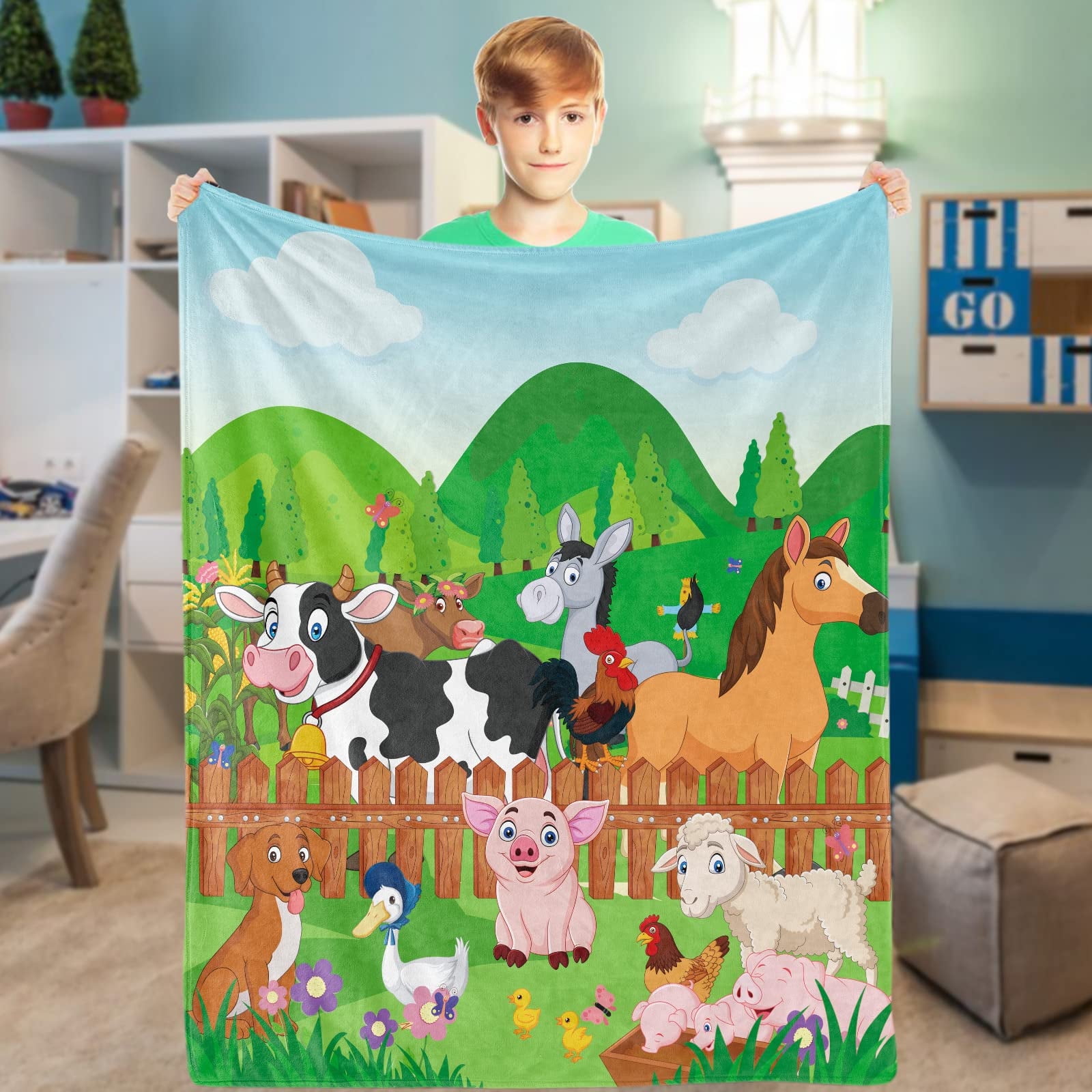 Farm Animal Throw Blanket Cute Farm Animal Blanket for Kids Soft Cozy ...