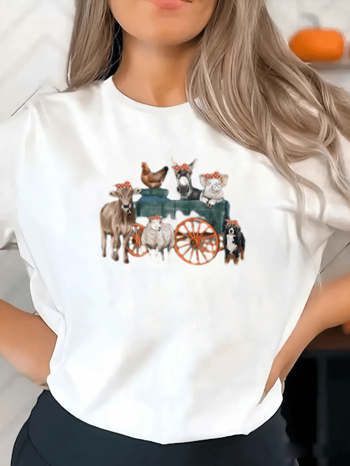 Farm Animal Truck Graphic With Country Theme Travel Style Vibes Unisex T-Shirt, for men & women ...