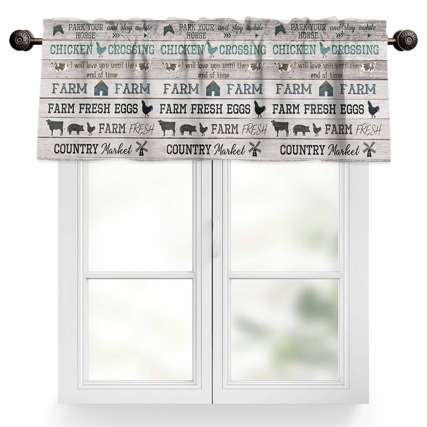 Farm Animal Valances for Windows, 60 x 18in, Cattle Pig Chicken Retro ...