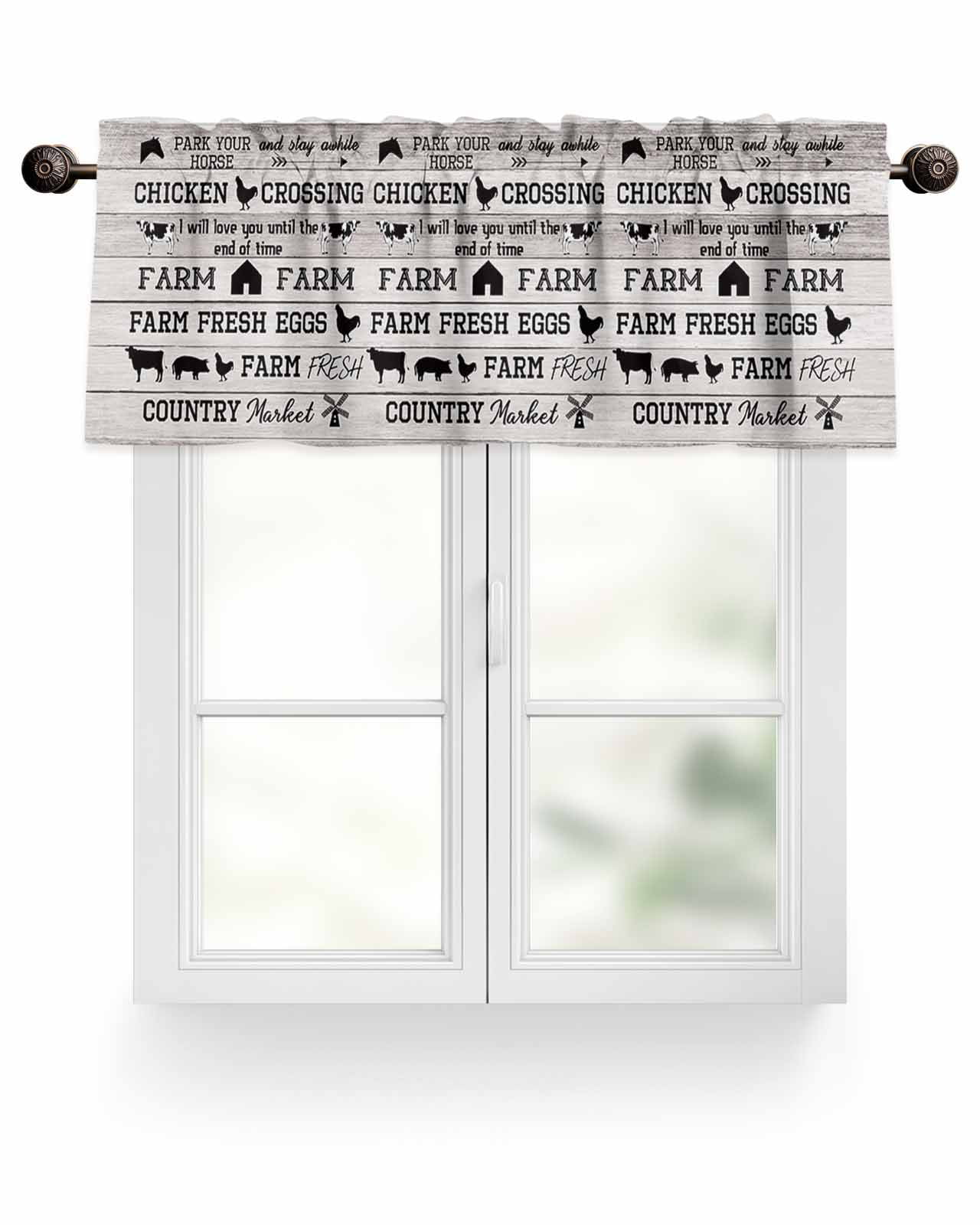 Farm Animal Valances for Windows Cattle Pig Chicken Retro Wood Texture ...