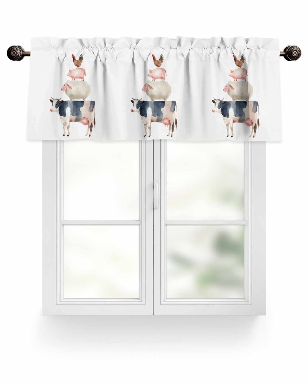 Farm Animal Valances for Windows Cow Pig Sheep Chicken Valance Rod ...