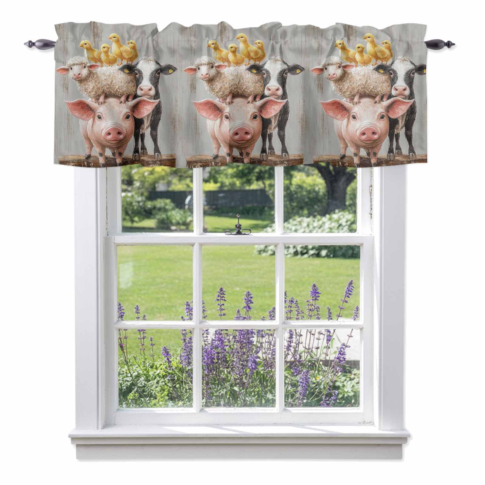 Farm Animal Valances for Windows, Pig Sheep Cow Chicken Valance Window ...