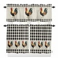 Farm Animal Window Curtains Valance Set of 3 Rooster Linen Texture ...