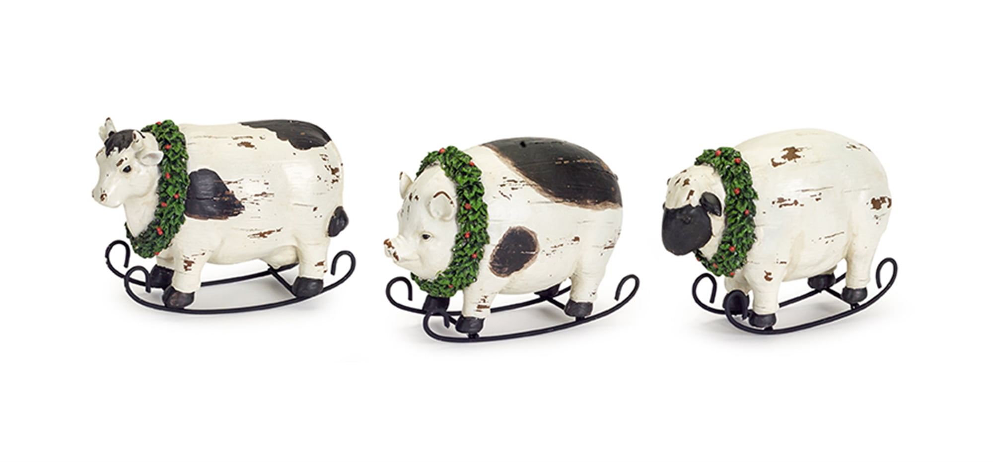 Melrose Resin Set Of 6 Farm Animal With Wreath With White And Black ...