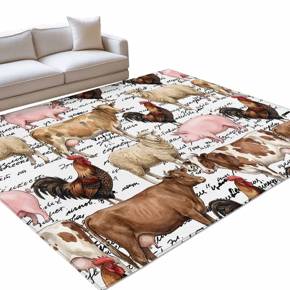 Farm Animals 2.7x5ft Non Slip Area Rug Farmhouse Chicken Cow Sheep Pig ...