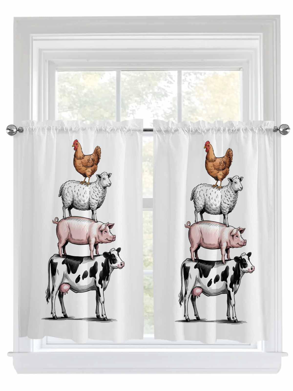 Farm Animals 2 Panel Kitchen Curtains for Windows, Watercolor Farmhouse ...