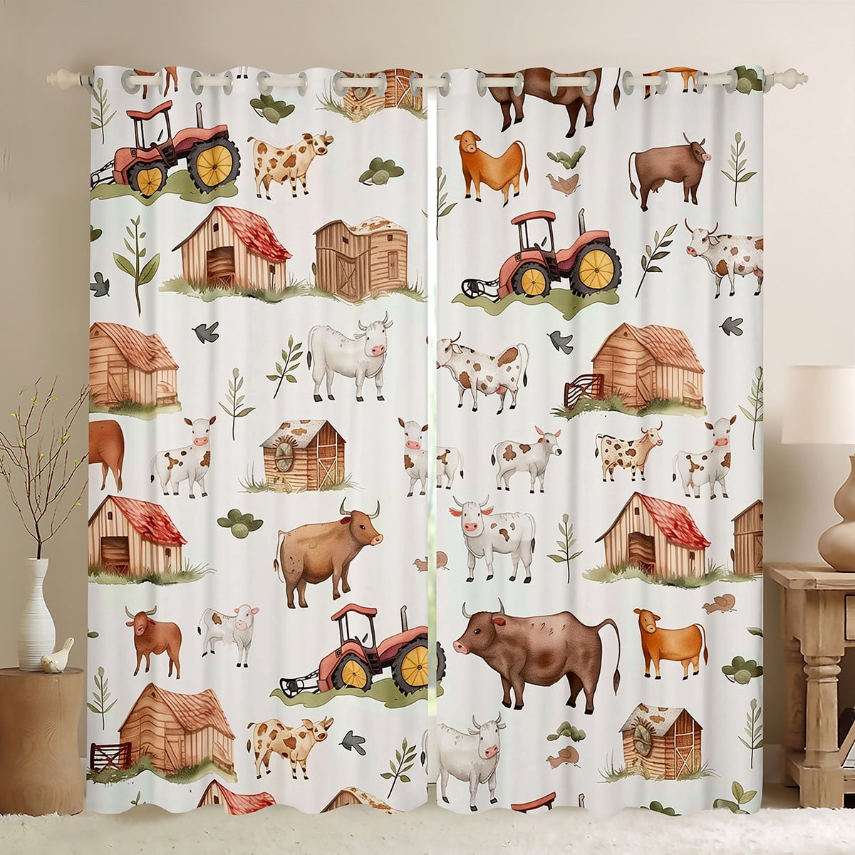 Farm Animals 2 Panels,38"x45" 30%-50% Blackout Curtains,Countryside ...