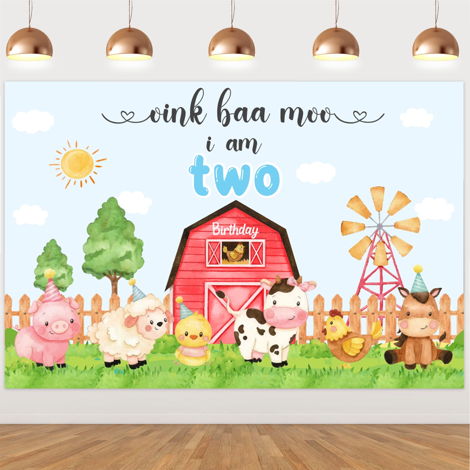 Farm Animals 2nd Birthday Backdrop for Boys Girls Oink Baa Moo Im Two ...