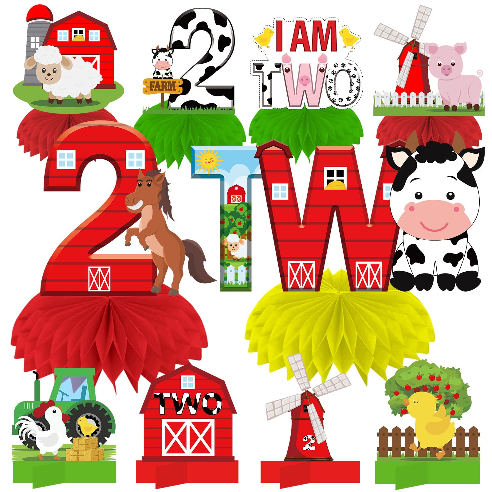 Farm Animals 2nd Birthday Decorations Table Centerpieces, Barnyard ...