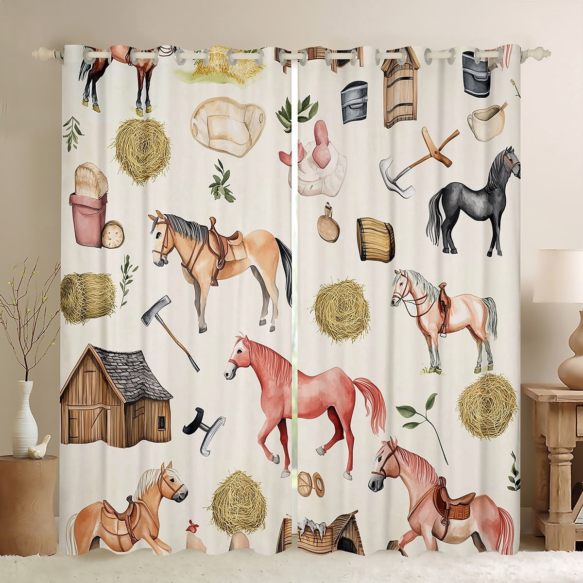 Farm Animals 30%-50% Blackout Curtains Rustic Farmhouse Horse Curtains ...
