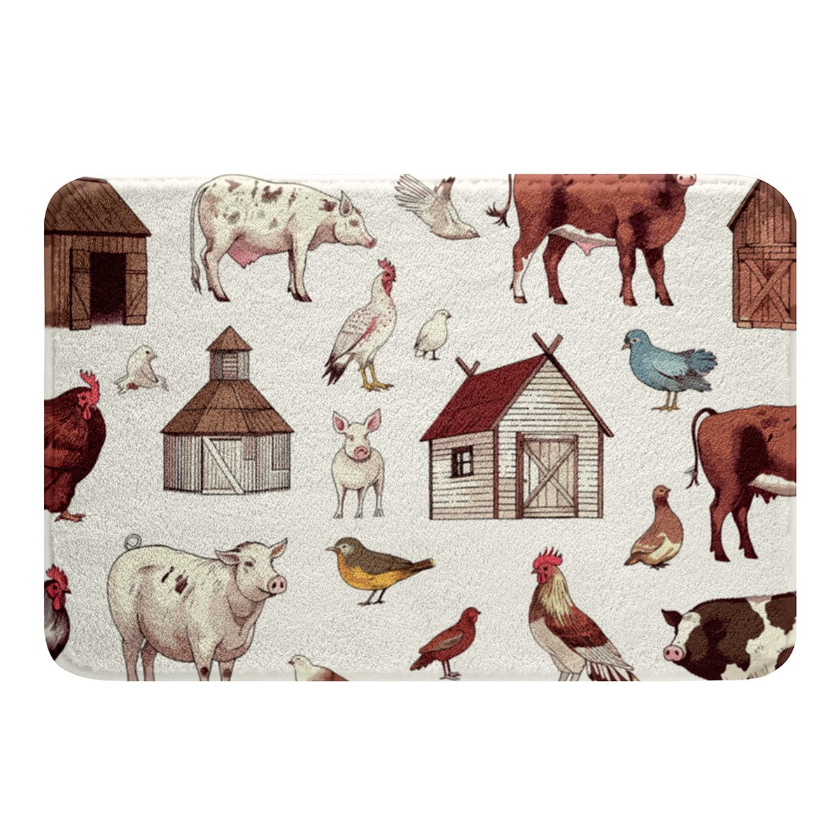 Farm Animals Bath Mat Cow Bull Outdoor Rug 16"x24",Rooster Pig Bathroom ...