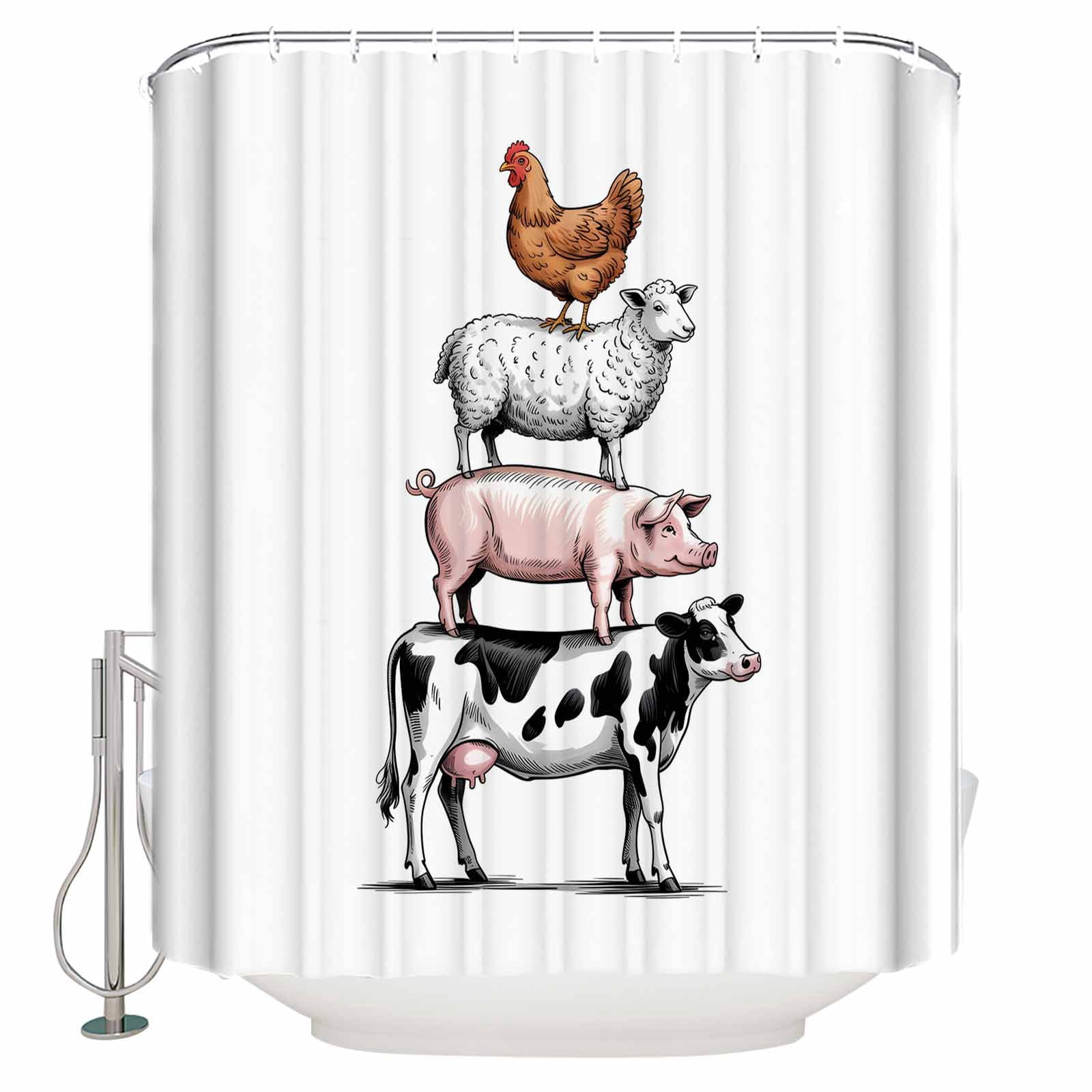 Farm Animals Bathroom Shower Curtains with 12 Hooks Polyester ...