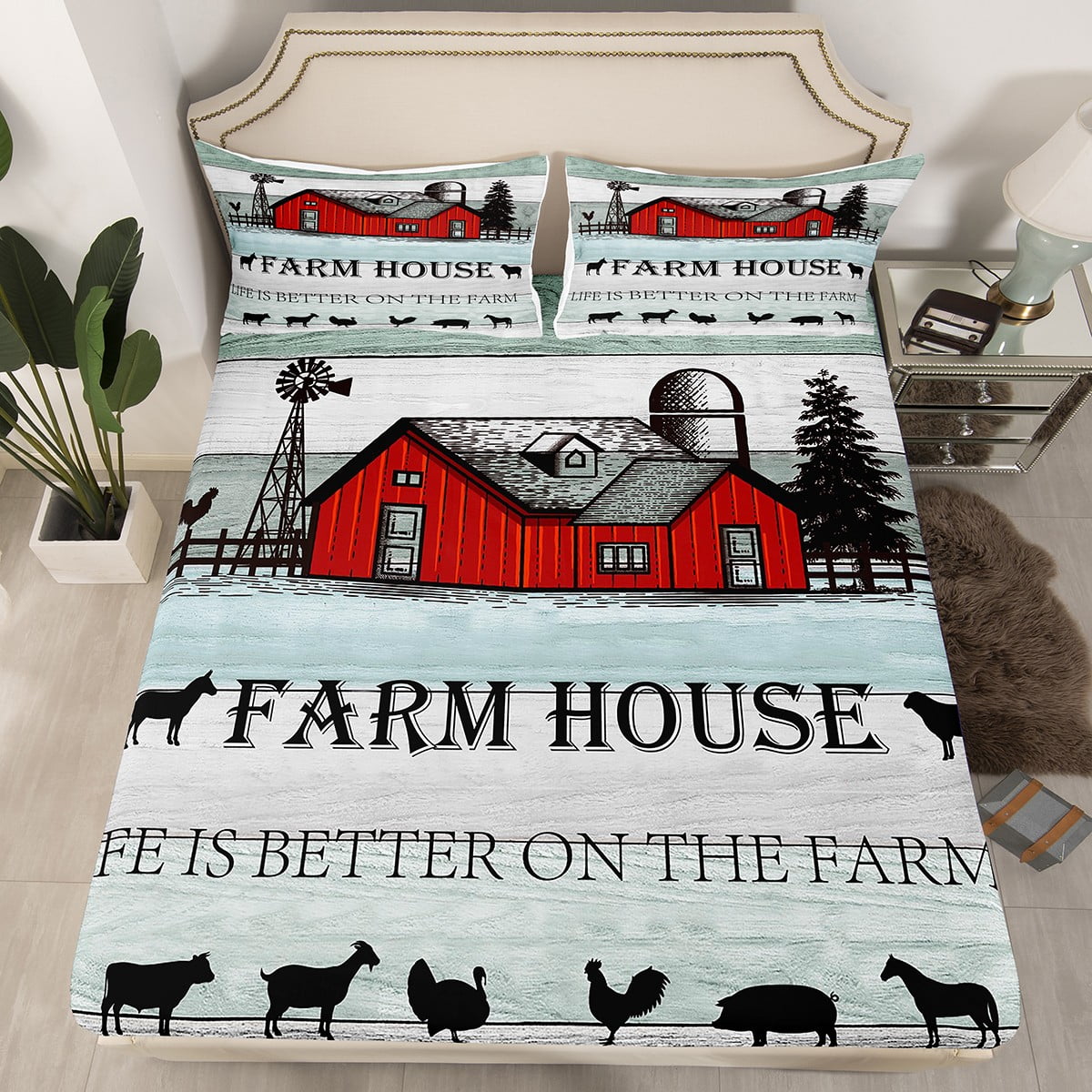 Farm Animals Bed Sheets Windmill Decor Farmhouse Sheets Full,Country ...