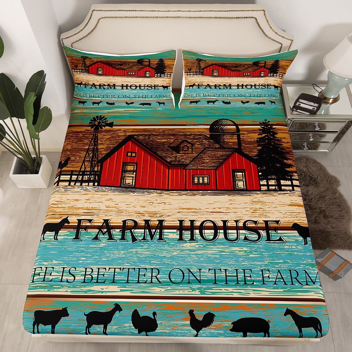 Farm Animals Bed Sheets Windmill Decor Farmhouse Sheets Full,Country ...