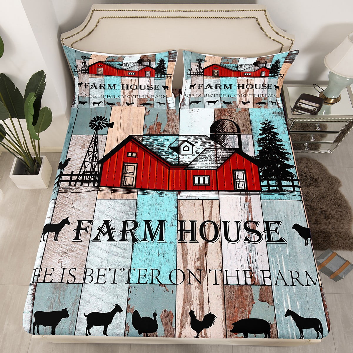 Farm Animals Bed Sheets Windmill Decor Farmhouse Sheets Full,Country ...