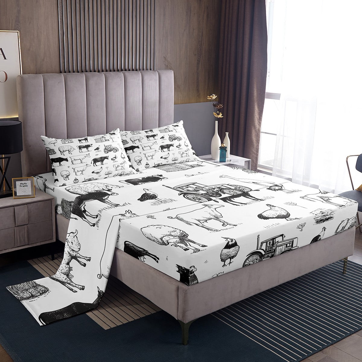 Farm Animals Bed Sheets Set Milk Cow Horse Pig Sheet Set Sheep Duck ...