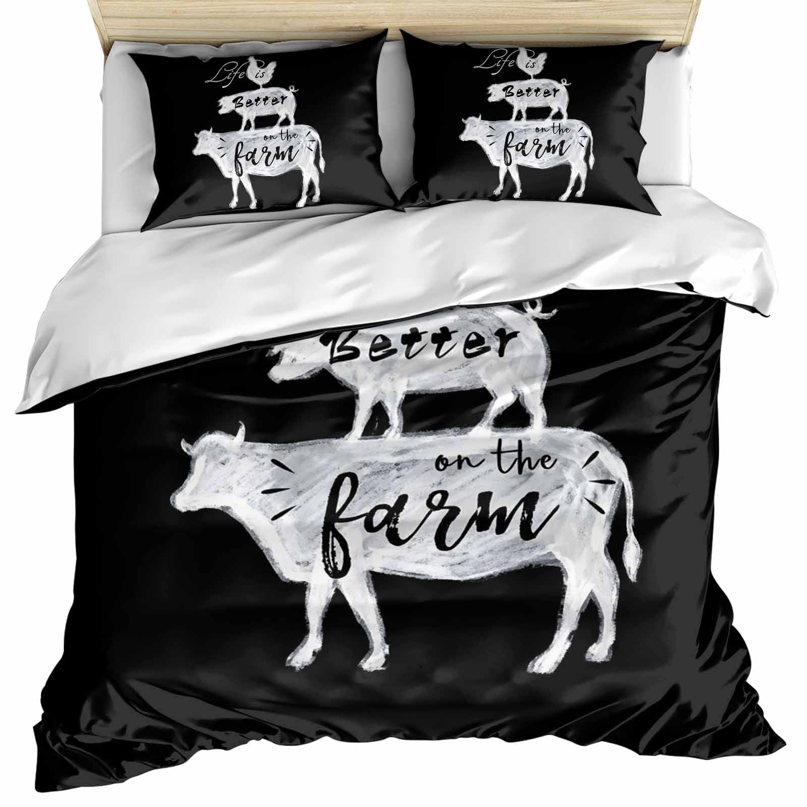 Farm Animals Bedding 3 Piece Duvet Cover Set Full Size, Cow Pig Rooster ...