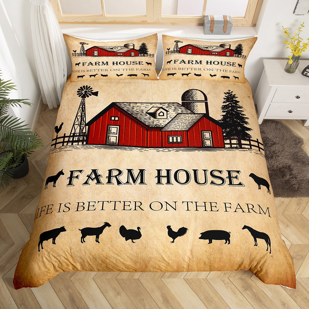 Farm Animals Bedding Set Windmill Decor Farmhouse Comforter Cover Full ...