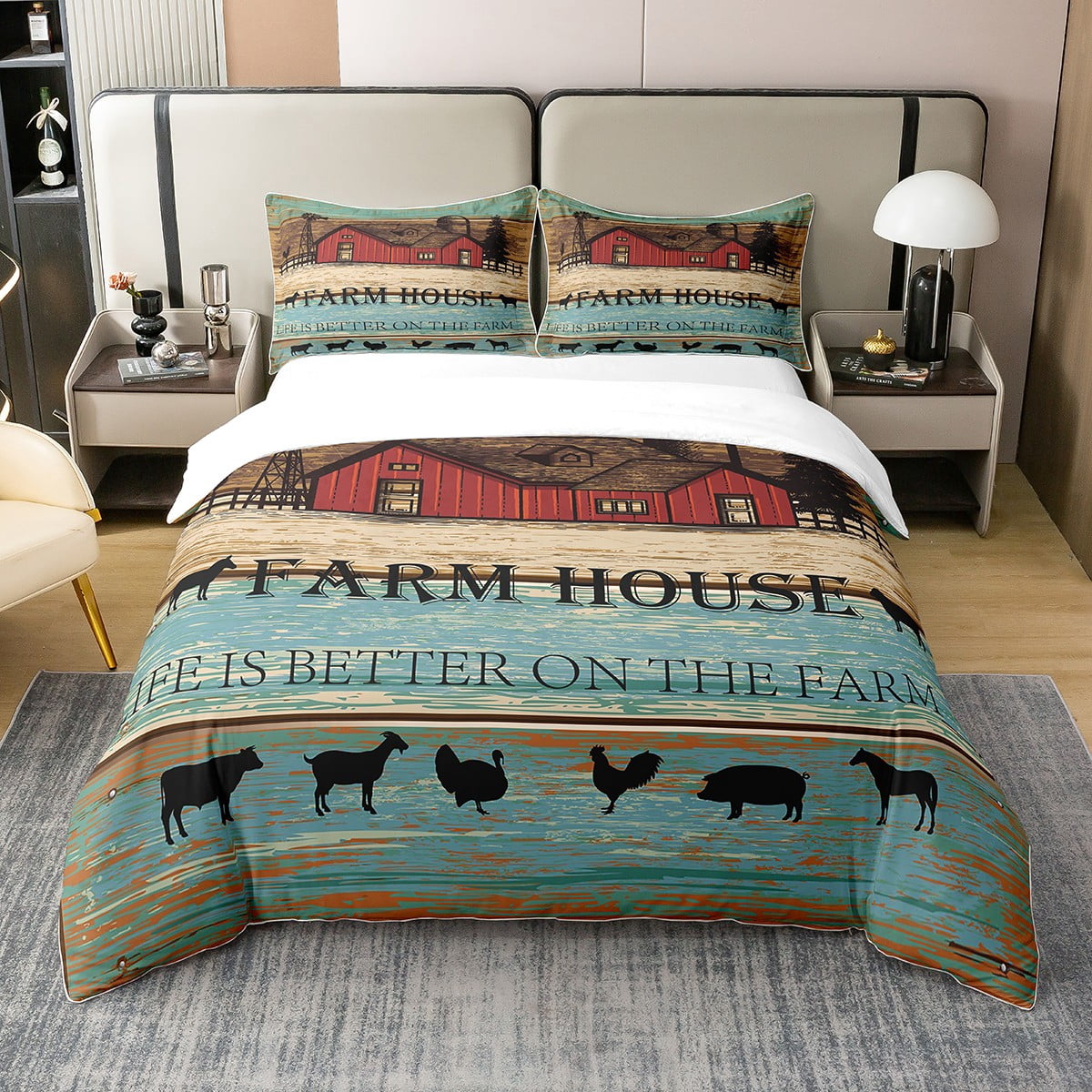 Farm Animals Bedding Set Windmill Decor Farmhouse Comforter Cover Full ...