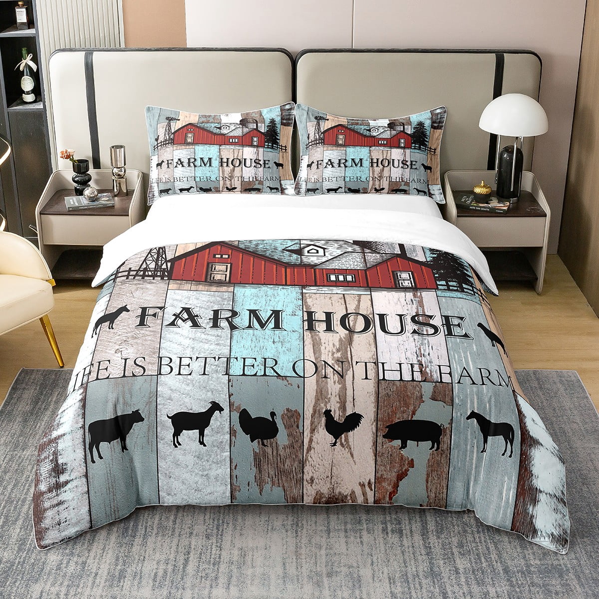 Farm Animals Bedding Set Windmill Decor Farmhouse Comforter Cover King ...
