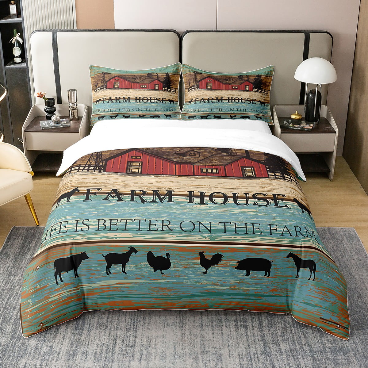 Farm Animals Bedding Set Windmill Decor Farmhouse Comforter Cover Queen ...