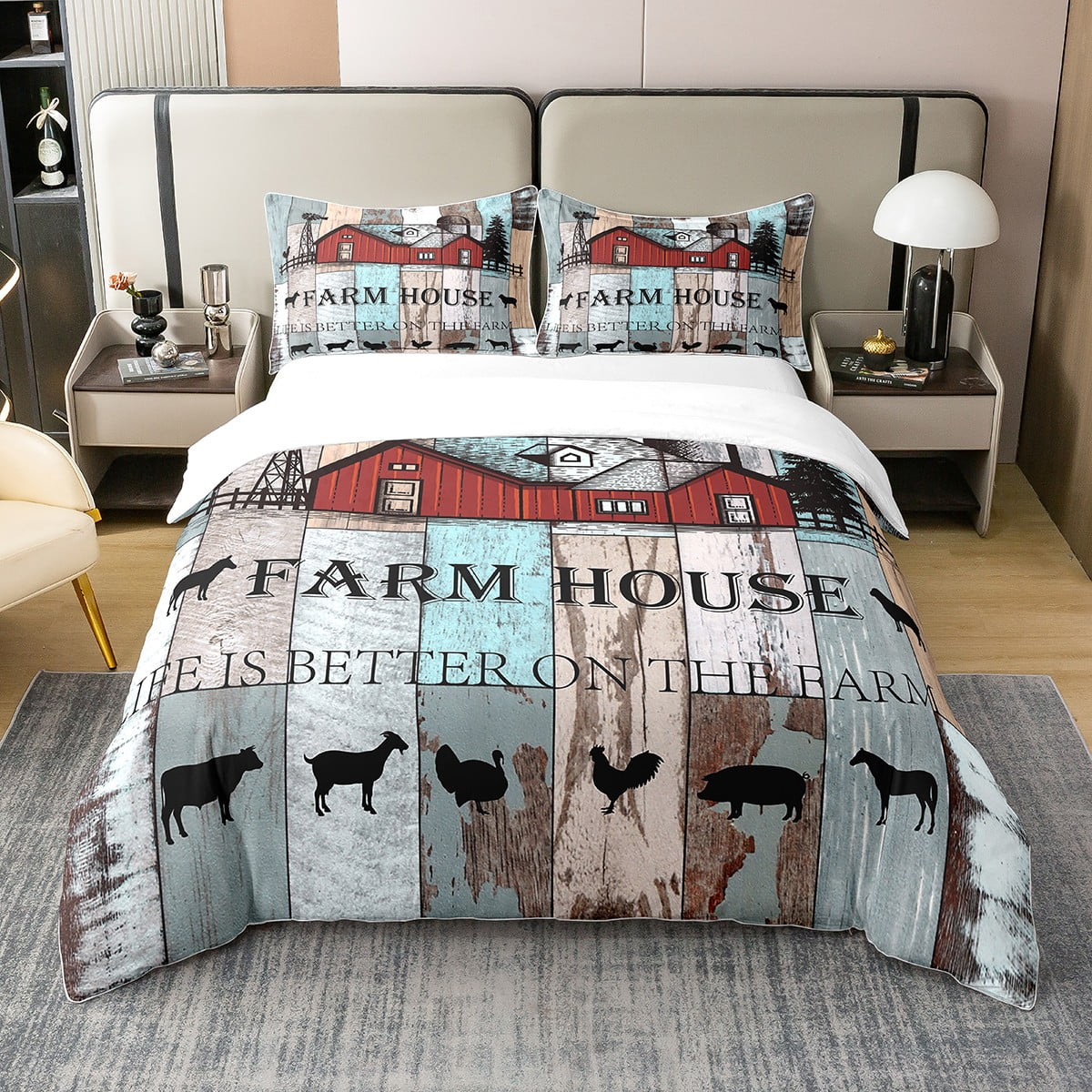 Farm Animals Bedding Set Windmill Decor Farmhouse Comforter Cover Twin ...