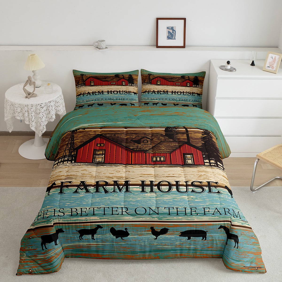 Farm Animals Bedding Set Windmill Decor Farmhouse Quilt Full,Country ...
