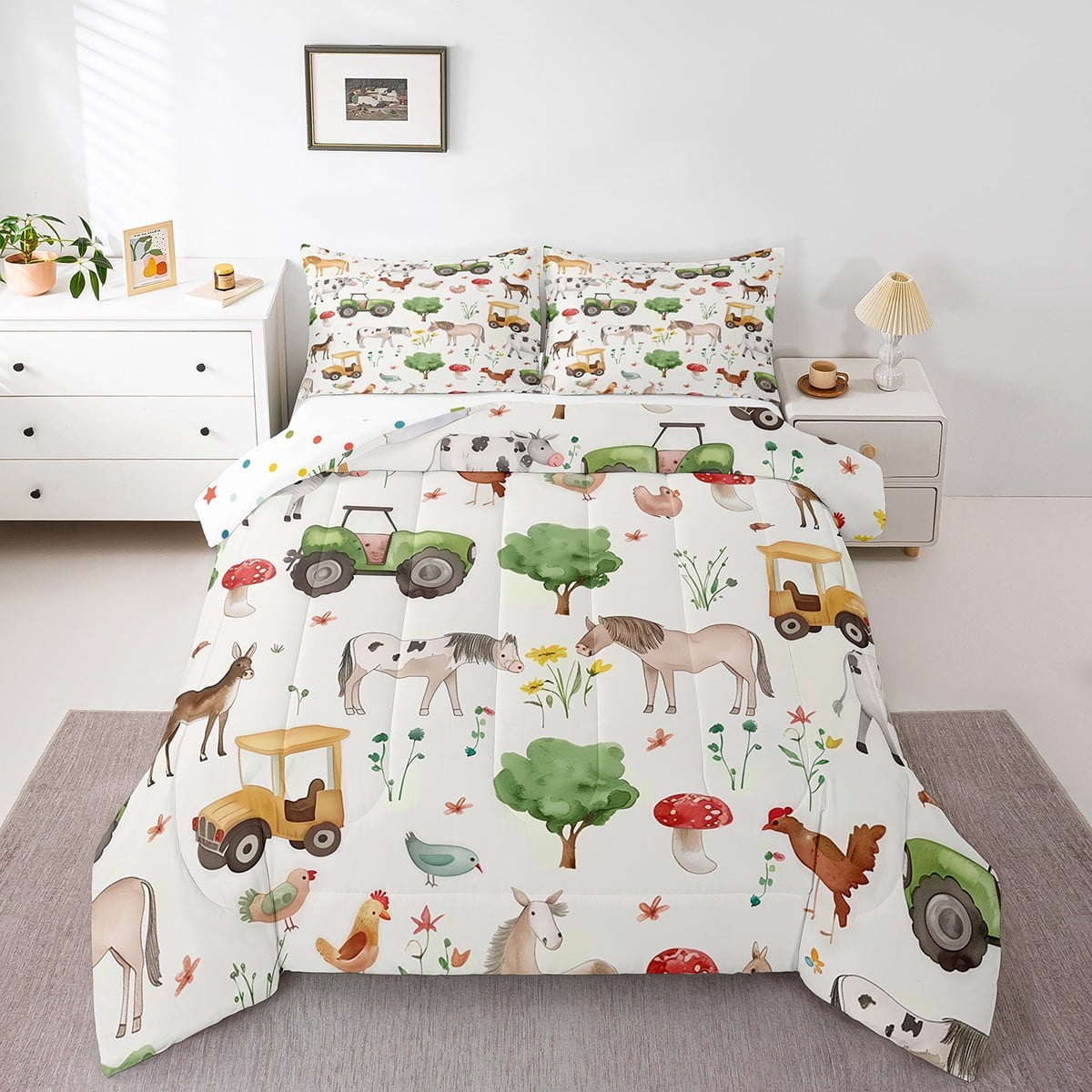 Farm Animals Bedding Sets with Comforter , Tractor Truck Duvet Insert ...