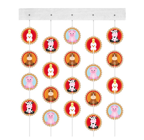 Farm Animals Birthday Paper card Garland - 6 strands 13.3 x 85cm First ...