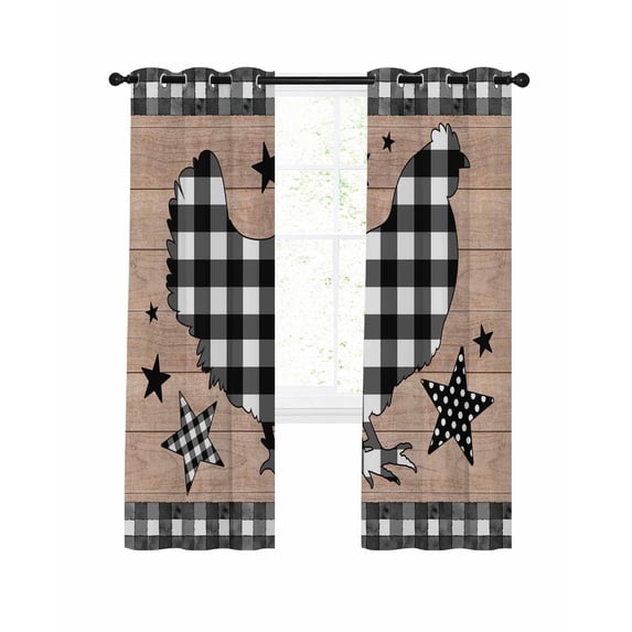 Farm Animals Blackout Curtains 45 Inch Length Star Hen Brown Wood ...