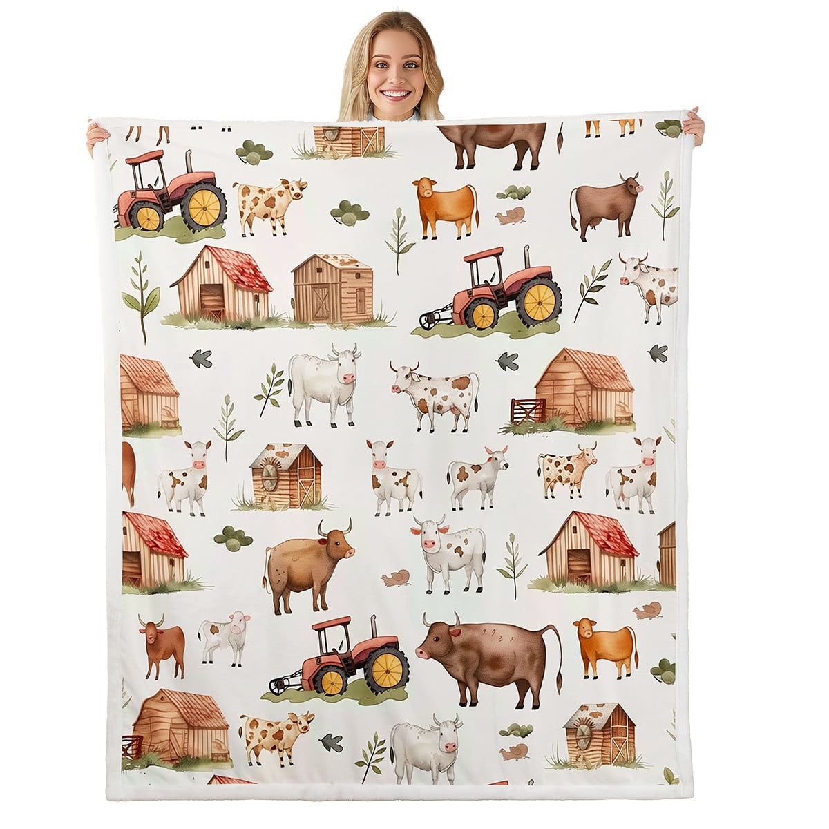 Farm Animals Blanket,Countryside Rural Cow Throw Blanket Twin,Cartoon ...