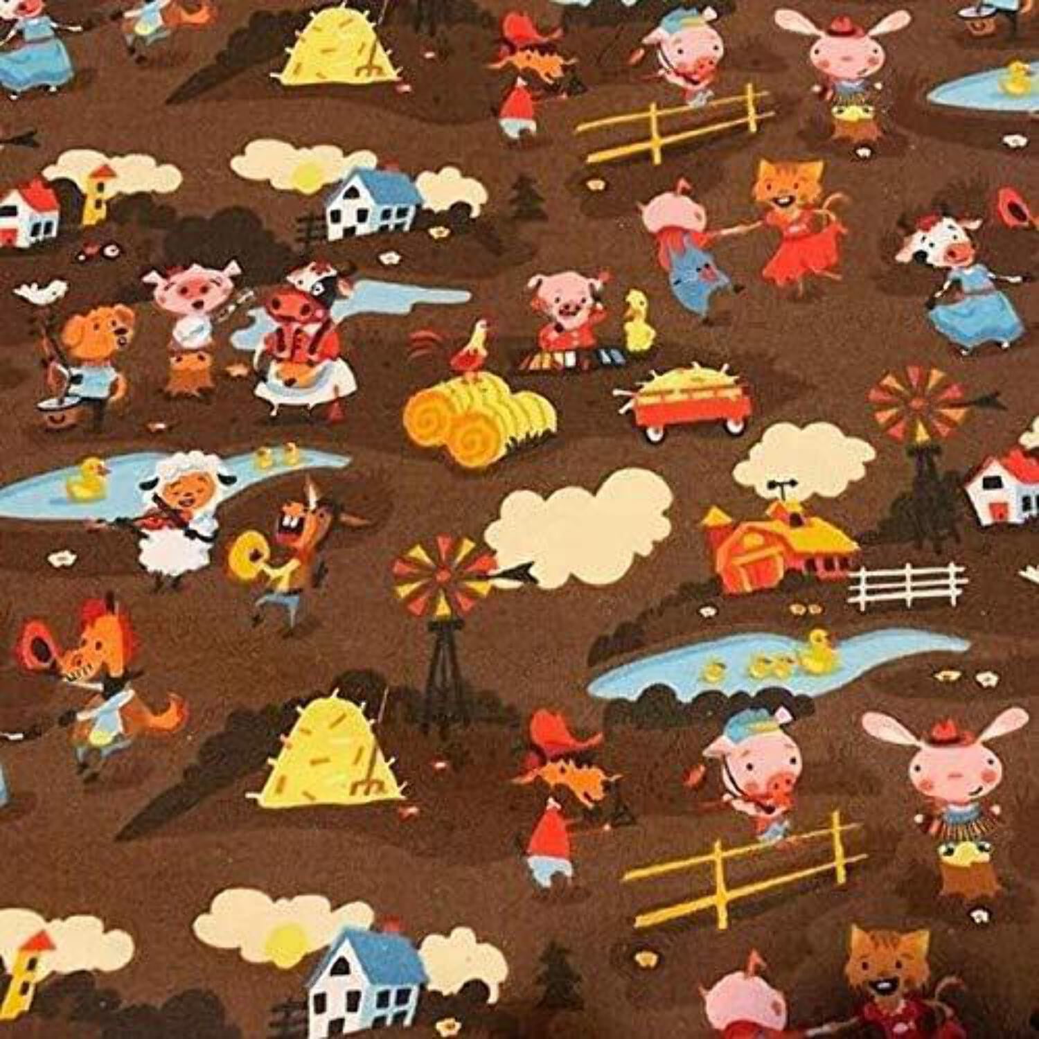 Farm Animals Brown Flannel Fabric - Walmart.com