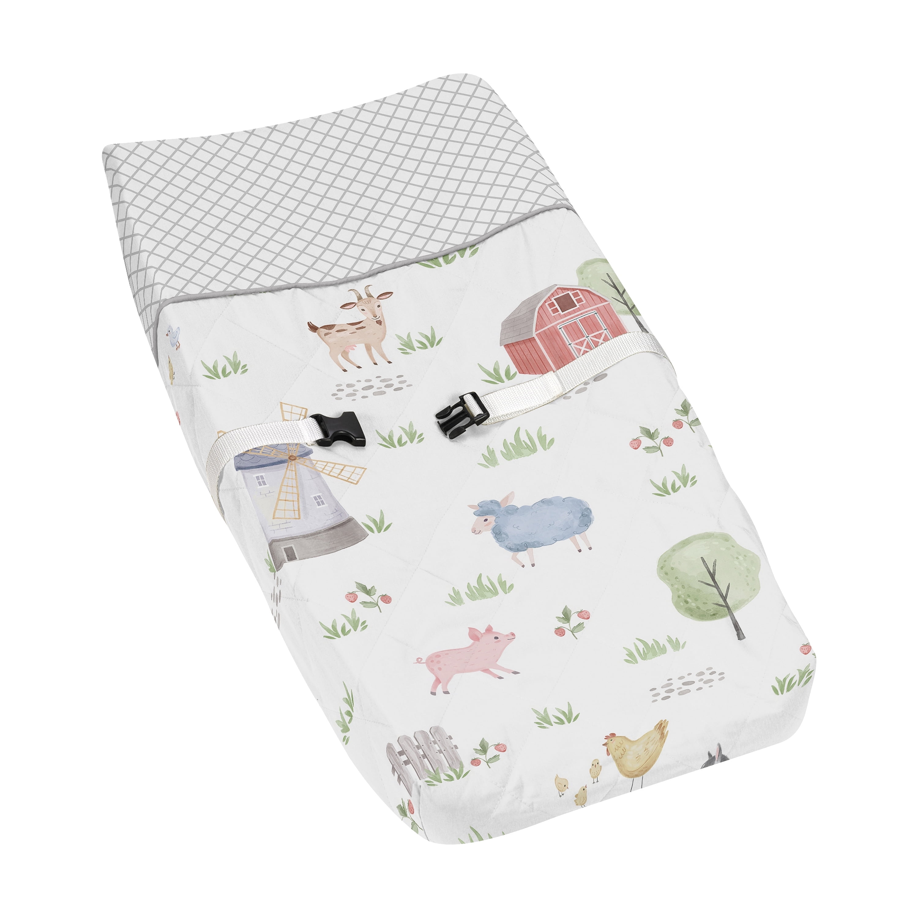 Sweet Jojo Designs Farm Animals Gray Green Grey Red Changing Pad Cover ...