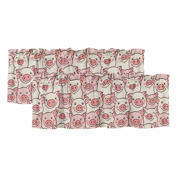 Farm Animals Cheek 2 Panels Kitchen Valance, Cute Cartoon Funny Pig ...