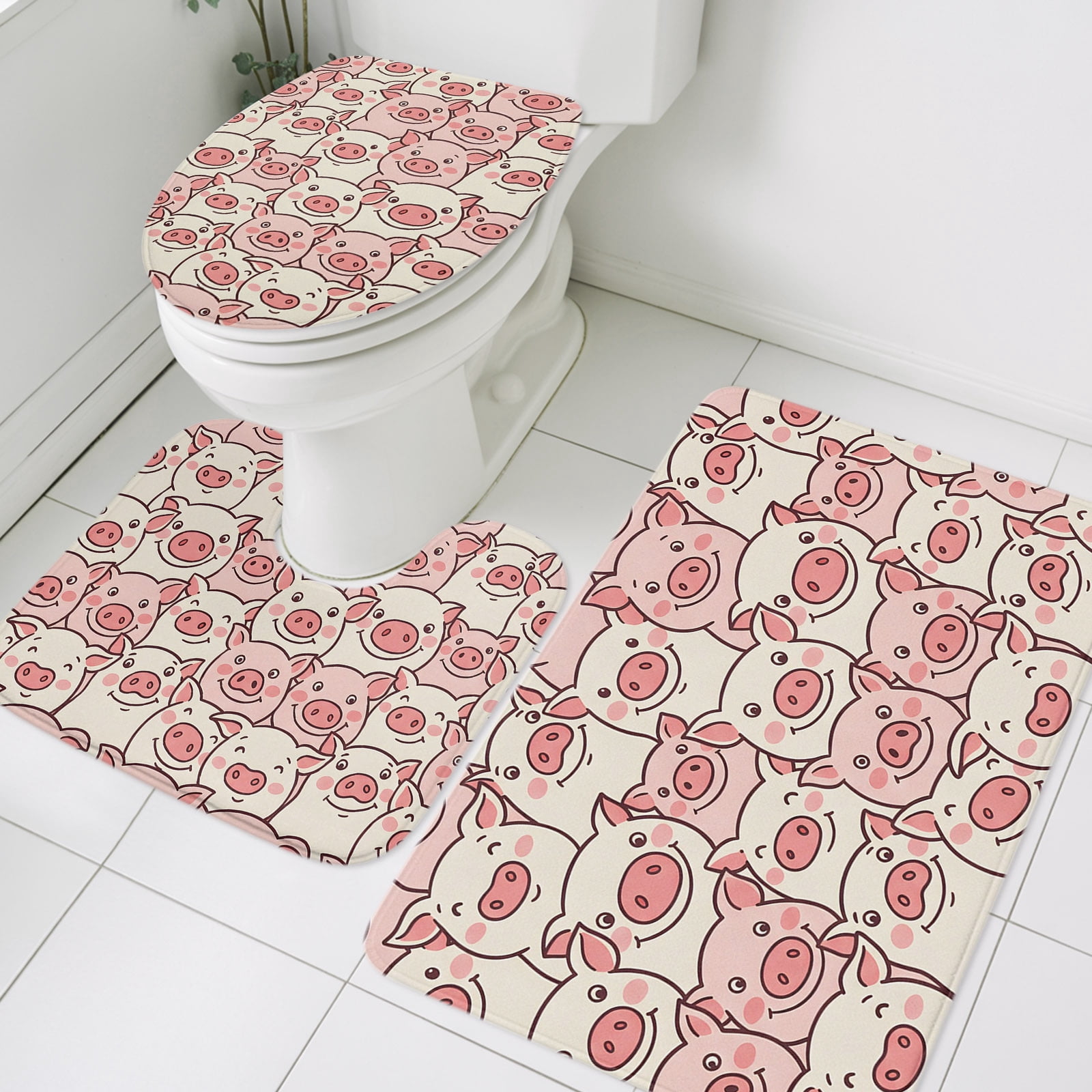 Farm Animals Cheek Bathroom Rugs Set Cute Cartoon Funny Pig Face ...