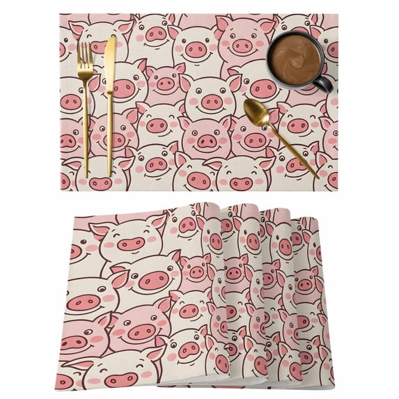 Farm Animals Cheek Cotton Linen Placemats Set of 6, Cute Cartoon Funny ...