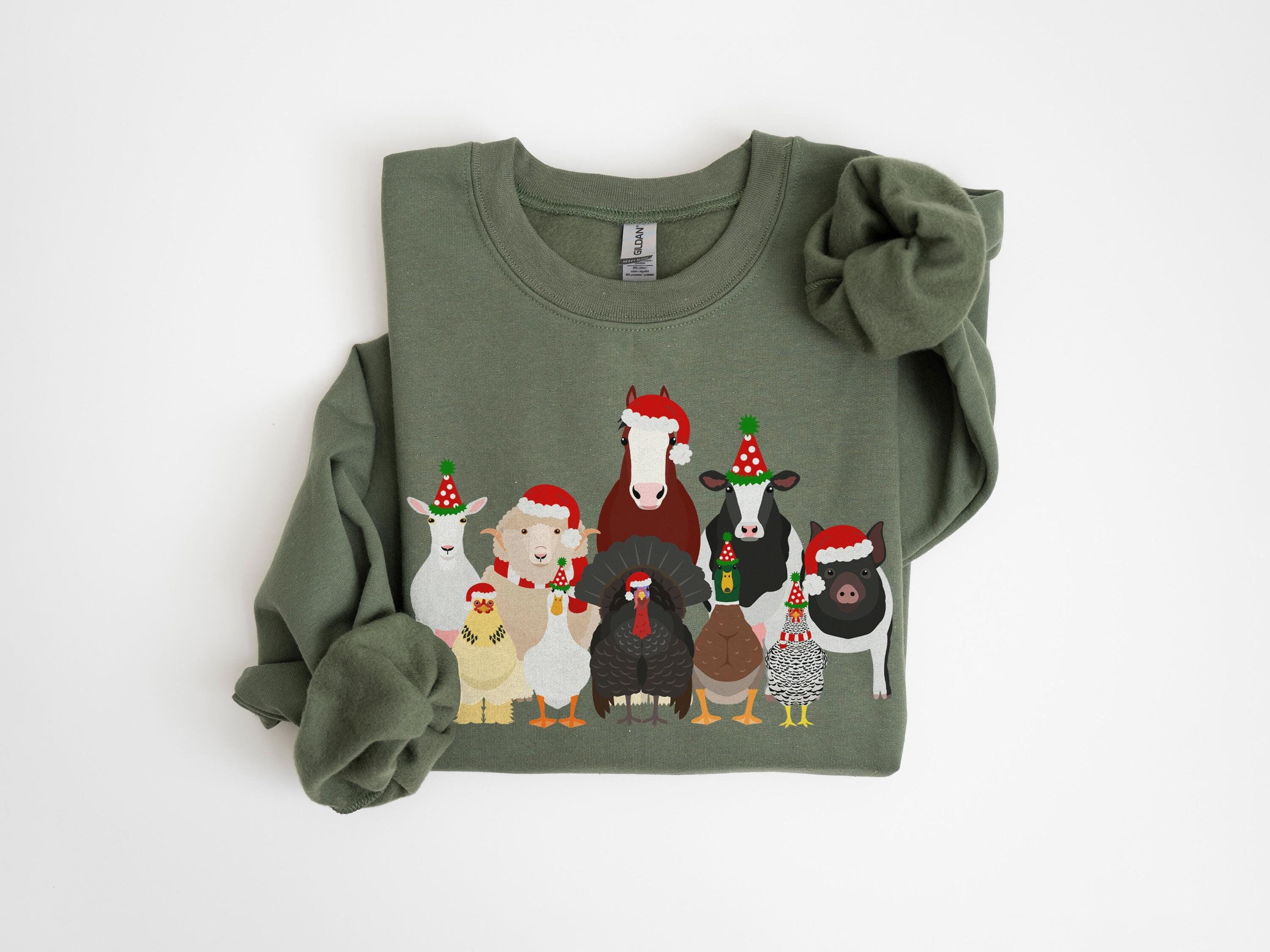 Farm Animals Christmas T-Shirt, Winter Crewneck, Barnyard Animals ...