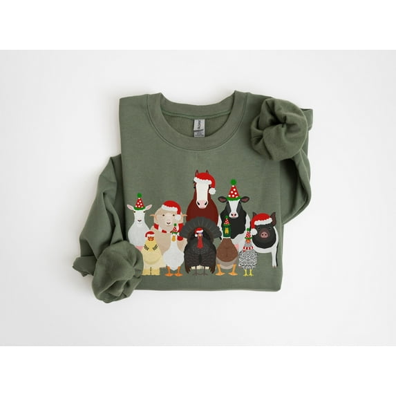 Farm Animals Christmas T-Shirt, Winter Crewneck, Barnyard Animals ...