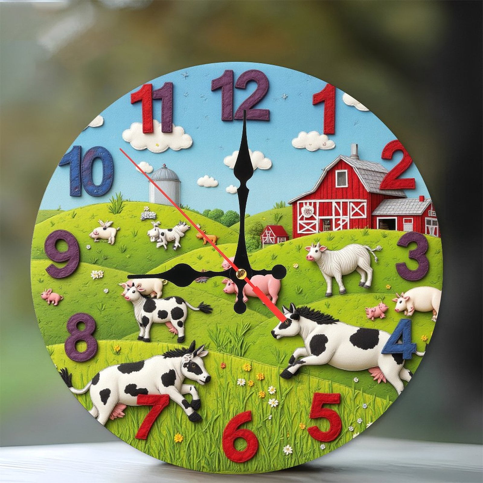 Farm Animals Clock Wall Decor，Kids Room Decor，Cow Pig Scene 10-Inch ...