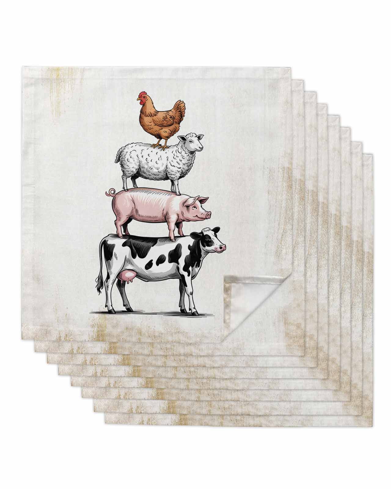 Farm Animals Cloth Napkins Set of 8 Reusable Dinner Napkins, Retro ...