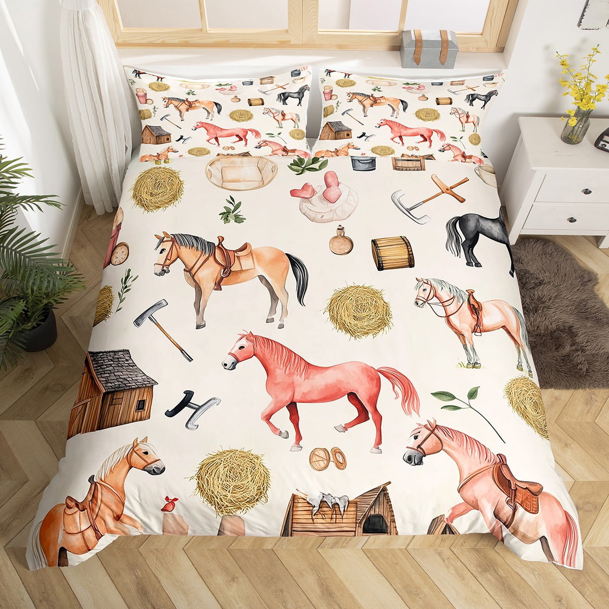 Farm Animals Comforter Cover Rustic Farmhouse Horse Duvet Cover Twin ...