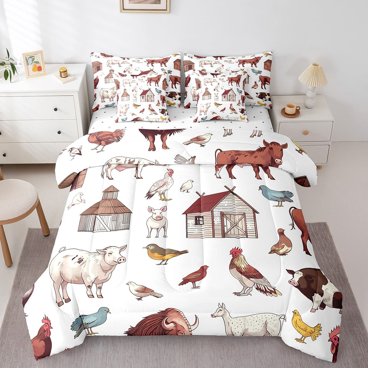 Farm Animals Comforter Set 7 Piece Bed in a Bag Twin,Cow Bull Bedding ...