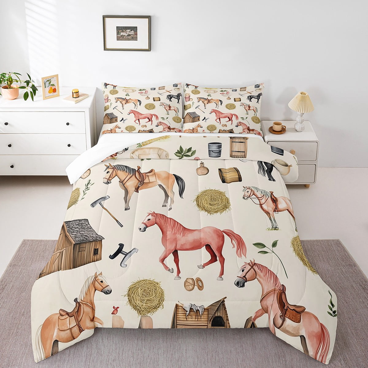 Farm Animals Comforter Set Rustic Farmhouse Horse Down Comforter Child ...
